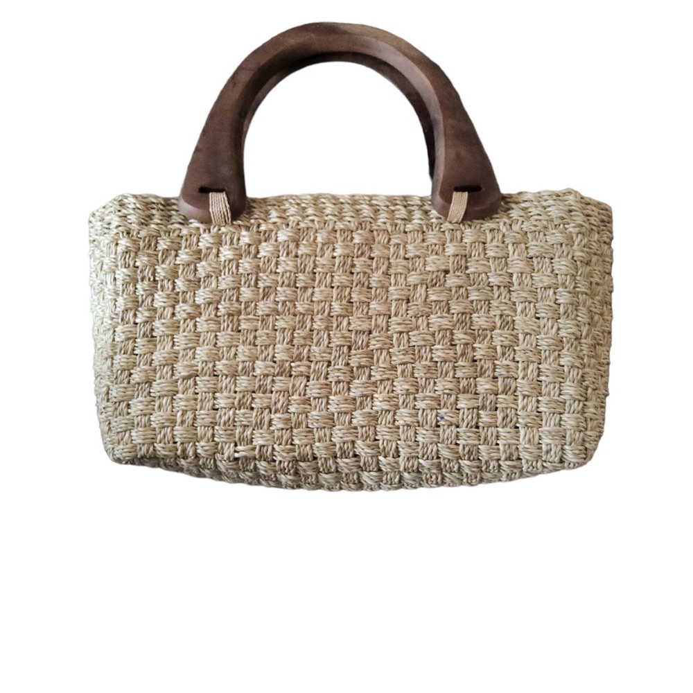 Vintage Rattan Handbag With Wooden Handles - Gem